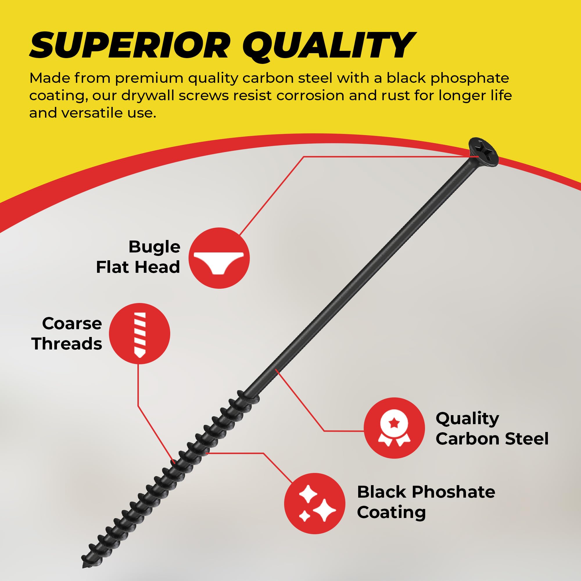 Qualihome #10 Coarse Thread Sharp Point Drywall Screw with Phillips Drive #2 Bugle Head, 1 Lb/Pound, Black, Ideal Screw for Drywall Sheetrock, Wood and More (6 Inch)