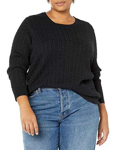 Amazon Essentials Women's Lightweight Long-Sleeve Cable Crewneck Sweater (Available in Plus Size), Black, 3X