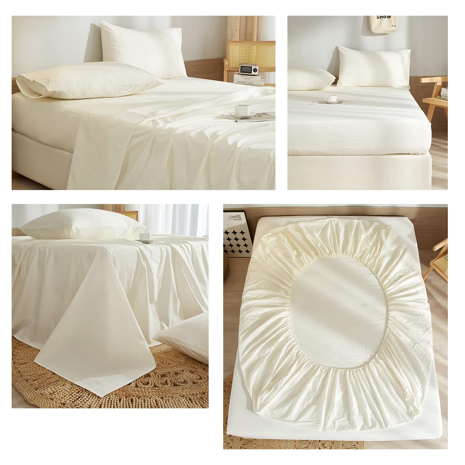 Army Green Bedding Sheets Full Size 4 Piece Bed Sheets Deep Pocket Cooling Sheets Extra Soft Washed Cotton Bedding Sheets Fit 16 Inch Mattress Cotton Full Size Bed Sheets & Pillowcases Set