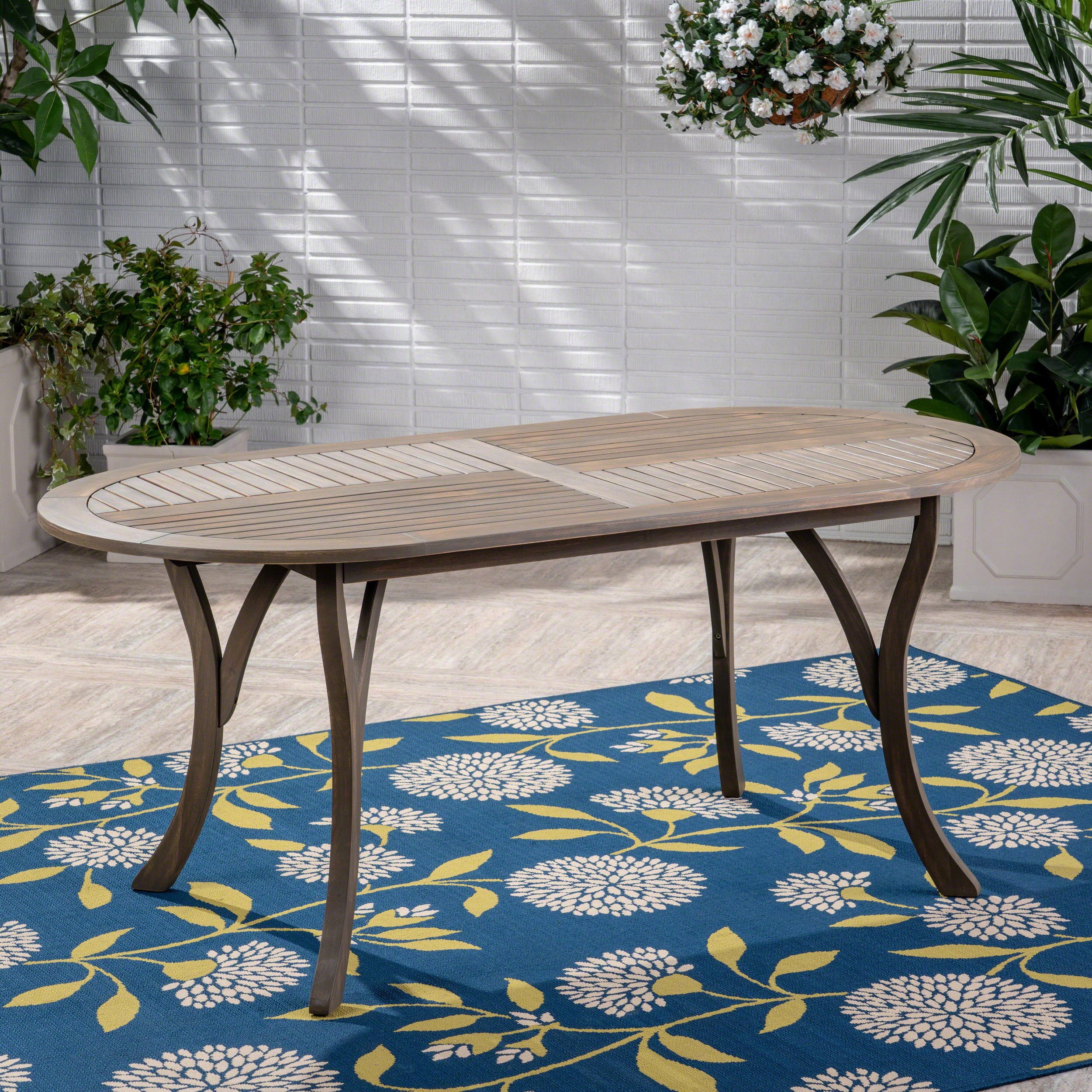 Christopher Knight Home 305157 Baia Outdoor Acacia Wood 70" Oval Dining Table, Gray Finish