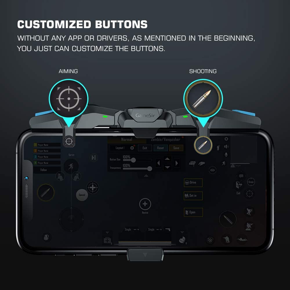 GameSir Mobile Triggers,Mobile Game Controllers F4 Falcon,Foldable Plug and Play Gaming Trigger for iOS and Android Phone(PUBG/Fortnite/Rules)（4.5-6.5 inch ） [android]