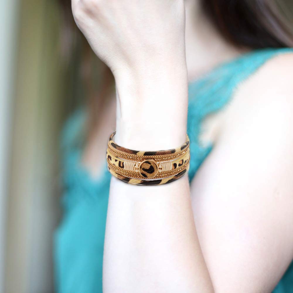 ARVATO Leather Wrap Bracelet for Women Trendy (7.68β) Multi Layerd Boho Western Animal Print Cheetah Leopard Bracelet Stackable Cuff Jewelry Mother's Day Christmas Gift