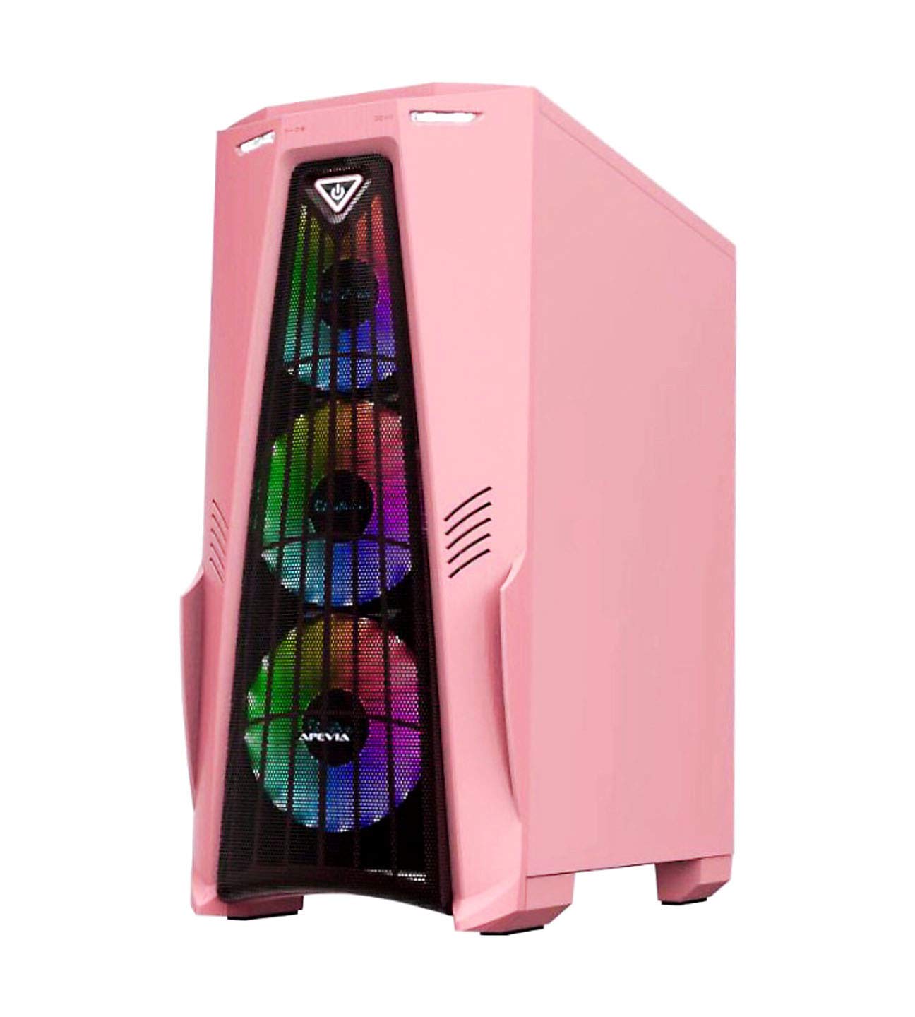 Apevia Crusader-F-PK Mid Tower Gaming Case with 1 x Full-Size Tempered Glass Panel, Top USB3.0/USB2.0/Audio Ports, 4 x RGB Fans, Pink Frame