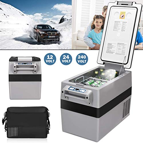COSTWAY Car Refrigerator, 44-Quart Electric 12V/24V Car Cooler with 3 Levels, LCD Display, Shockproof Design, Travel RV Fridge for Camping, Truck Party