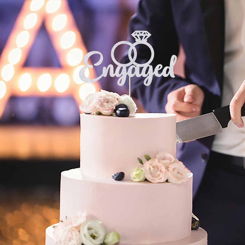 AROKIPPRY Engaged Cake Topper Wedding Cake Toppers, Engagement, Wedding Reception, Wedding Cake Decoration (silver)