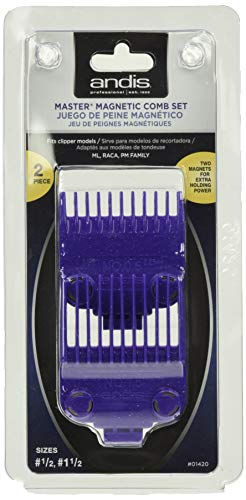 Andis 01420 Master Clipper Magnetic Comb Set - Crafted for Long-Lasting Performance - Dual Pack Sizes 0.5 & 1.5 and Fit with ML Models β Purple