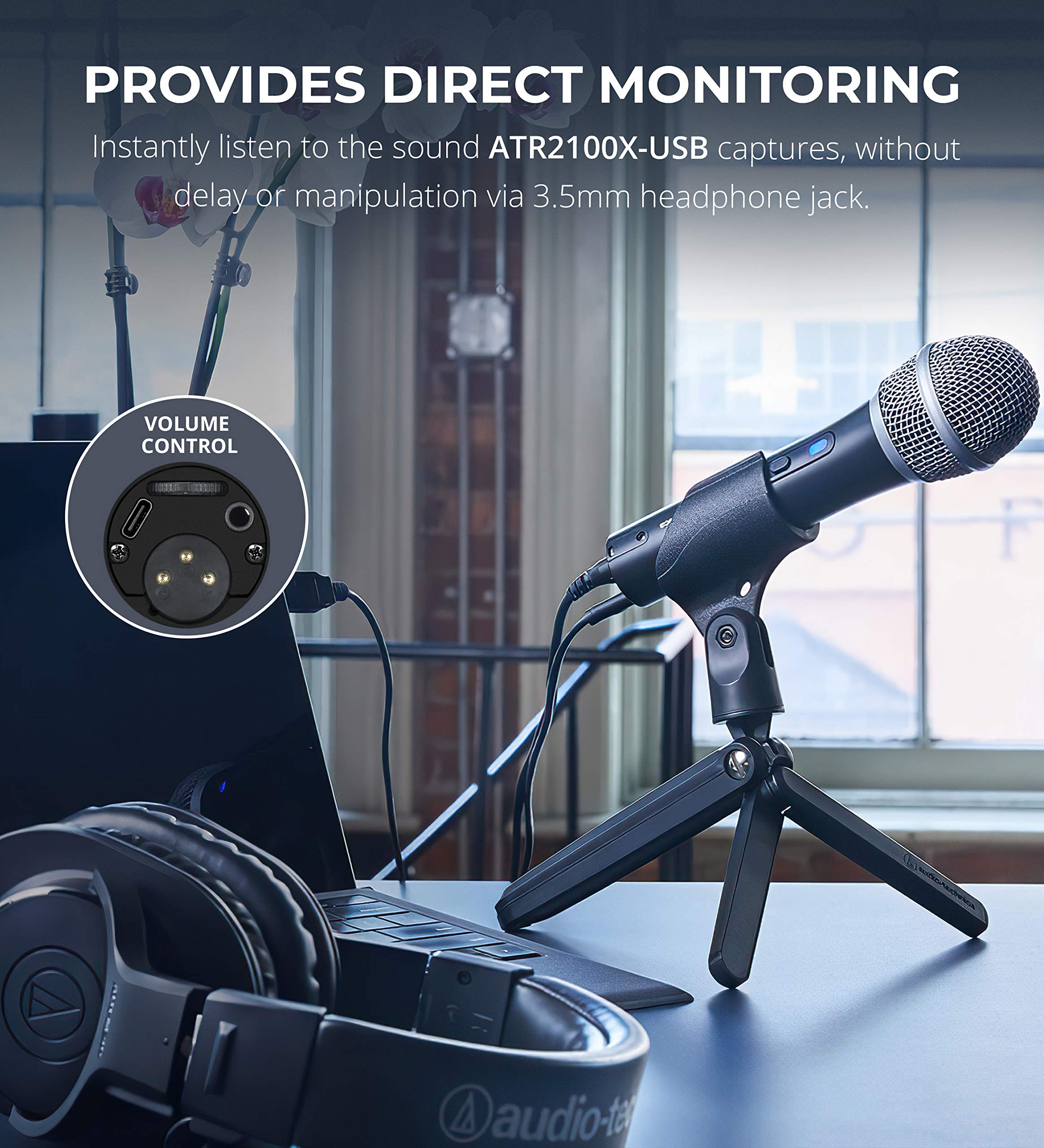Audio-Technica ATR2100X-USB Cardioid Dynamic Microphone (ATR Series) for Windows and Mac Bundle with Blucoil 1080p USB Webcam, Boom Arm Plus Pop Filter, USB-A Mini Hub, and 3' USB Extension Cable