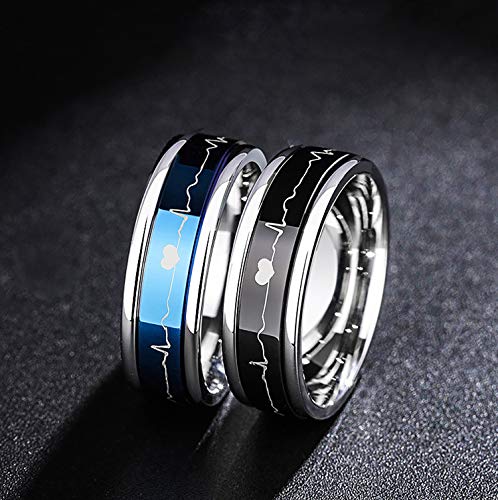 ALEXTINA 7MM Smooth Stainless Steel Spinner Rings for Women Men Heartbeat Couple Rings Black Size 6