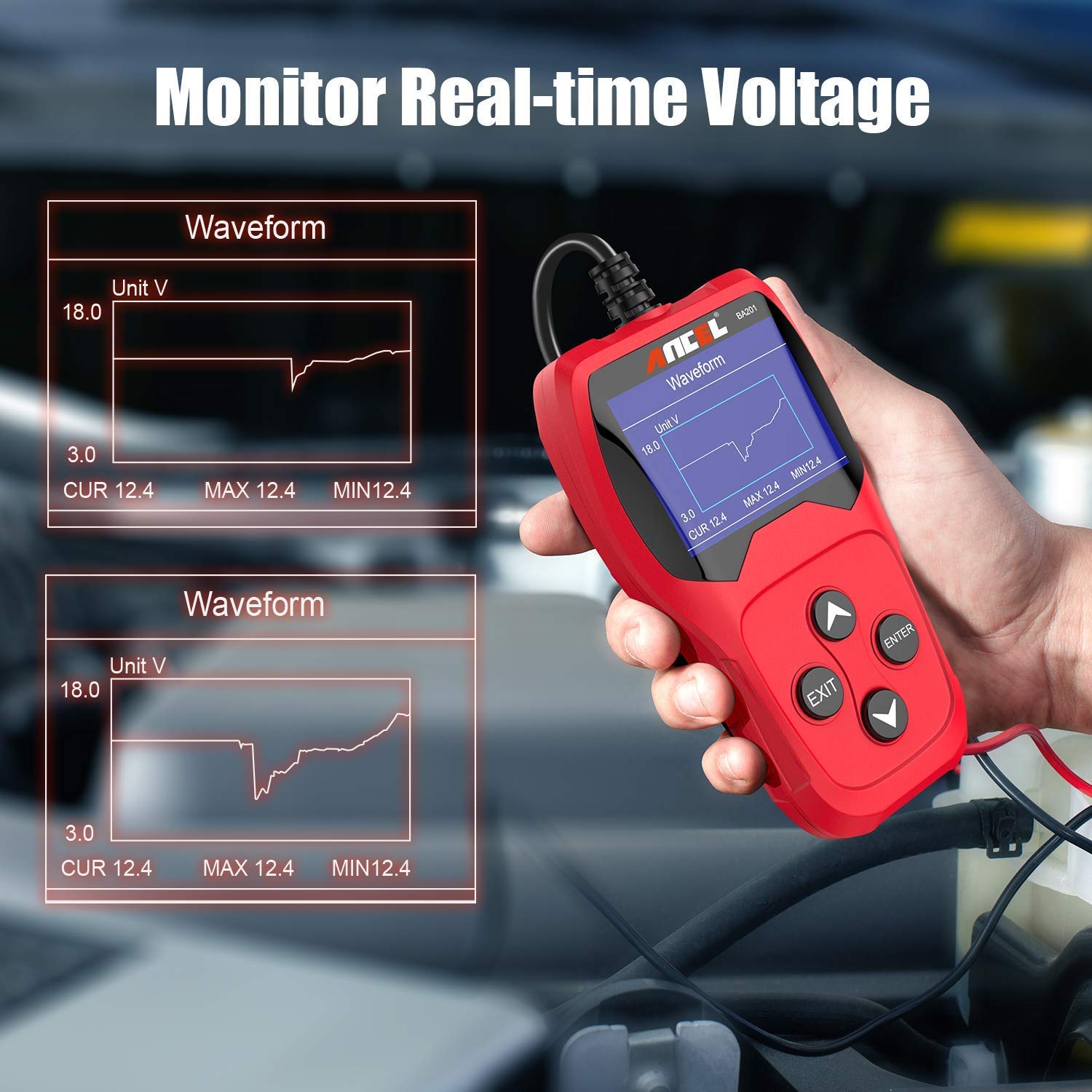 ANCEL AD410 Enhanced OBD II Vehicle Code Reader with ANCEL BA201 Car 12V 100-2000 CCA Battery Load Tester