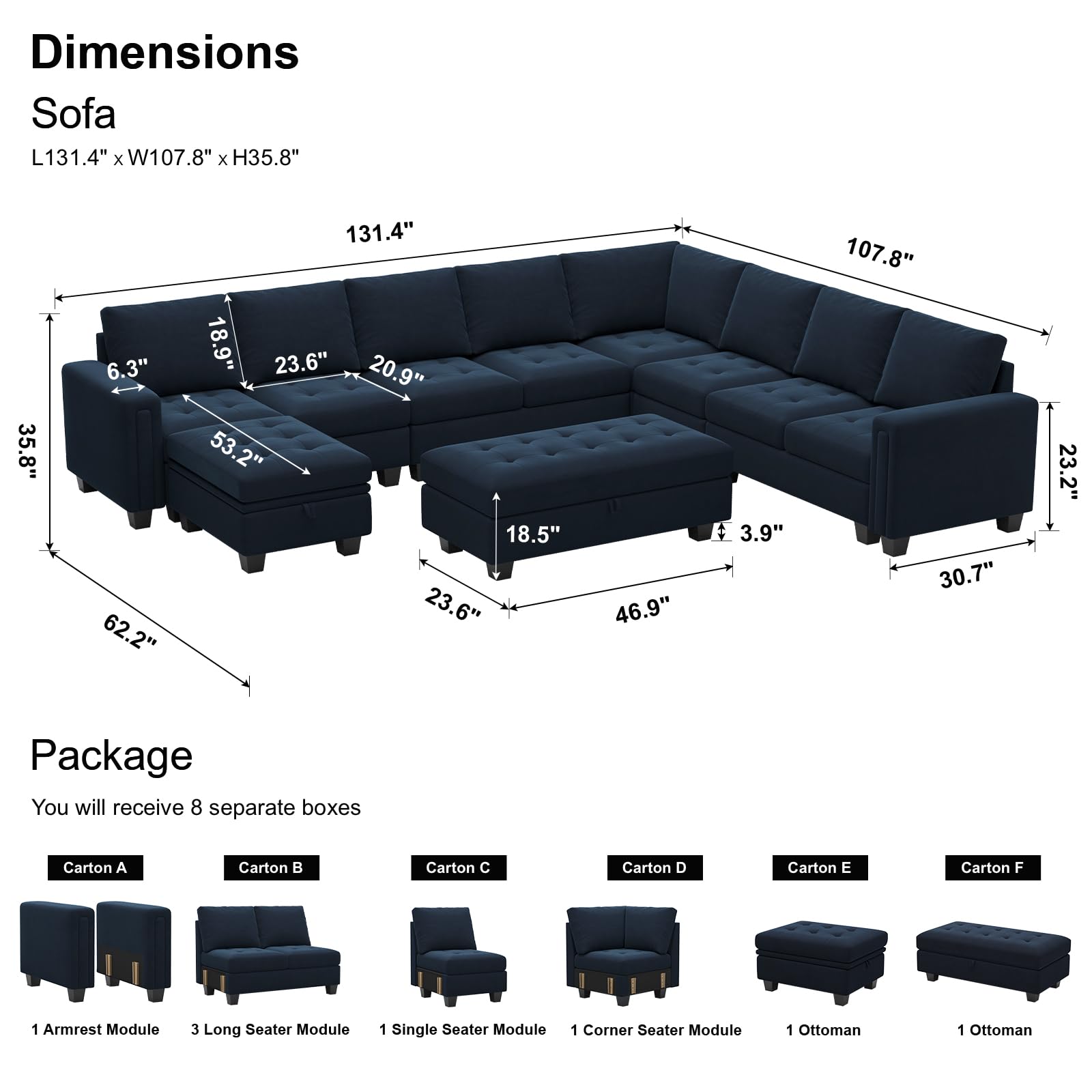 Belffin Velvet Modular Sectional Sofa Set L Shaped Sectional Sofa Couch with Reversible Chaise Oversized Convertible Corner Sectional Sofa Couch with Storage Ottoman Blue