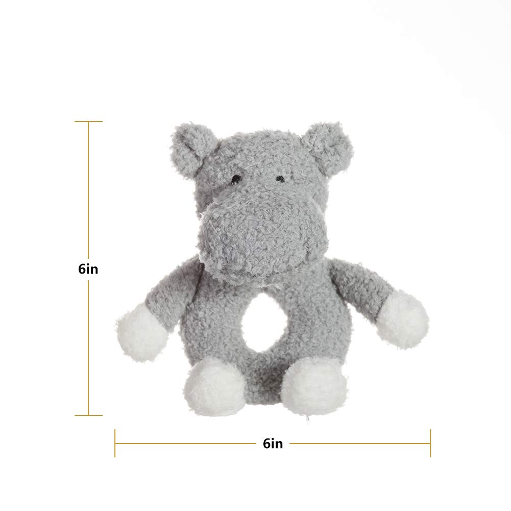Apricot Lamb Baby Hippo Soft Rattle Toy, Plush Stuffed Animal for Newborn Soft Hand Grip Shaker Over 0 Months (Hippo, 6 Inches)