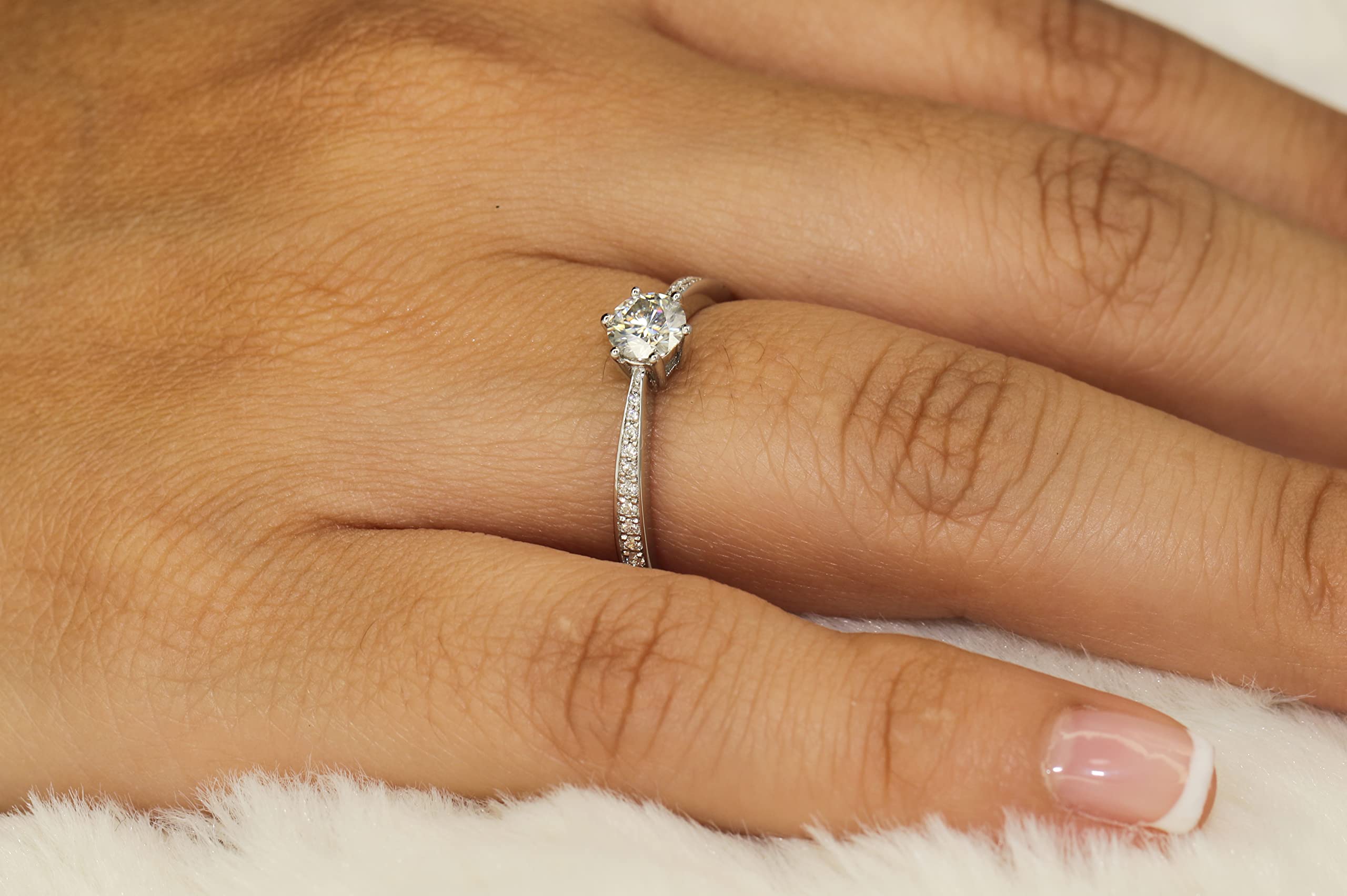 AndreAngel Engagement Ring | Genuine Moissanite Gemstones 0.5 carats 5 mm | Solid Sterling Silver 950 | Promise Wedding Anniversary Bridal Valentines | Design A70, Precious Metal, Created Moissanite