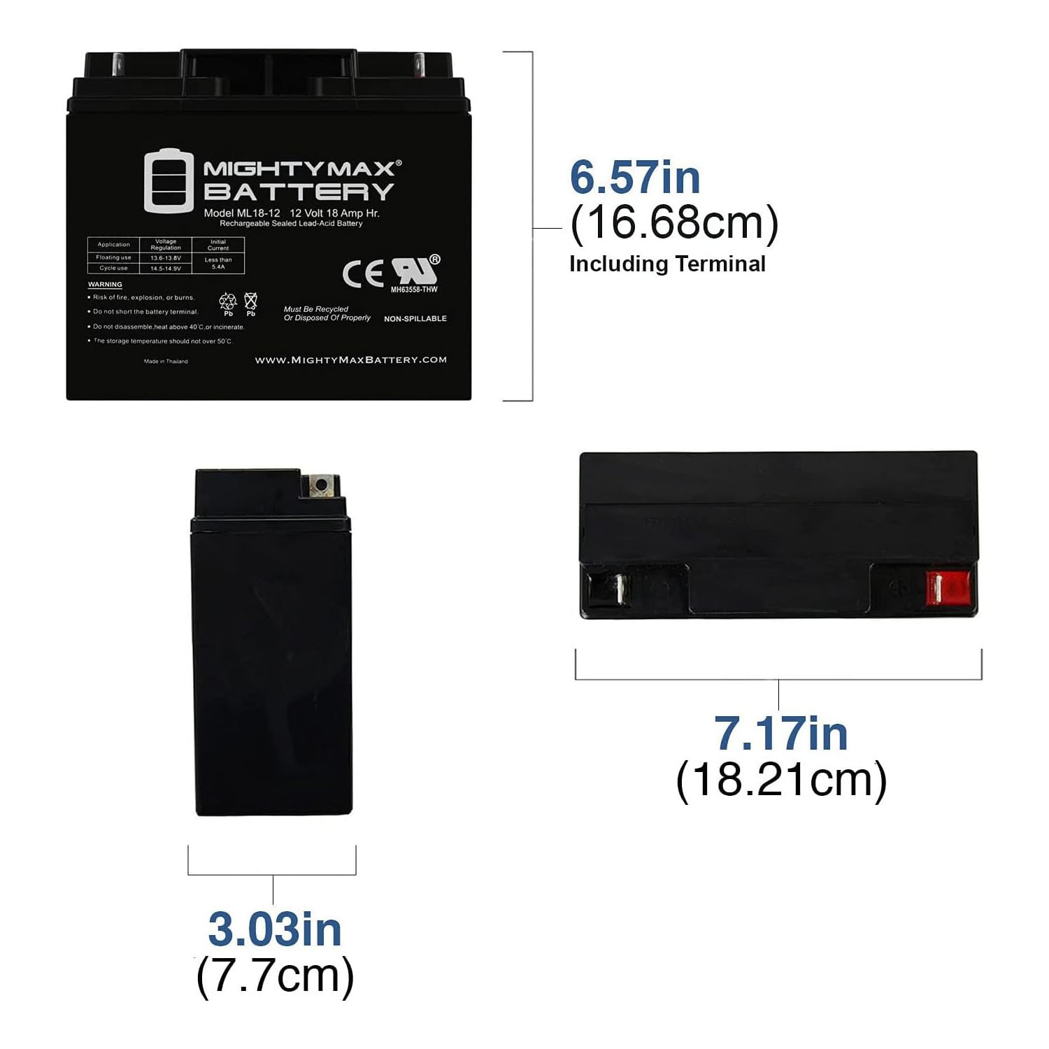 Mighty Max Battery ML18-12 - 12V 18AH Battery Replaces NP18-12 51814 6FM17 6-DZM-20 6-FM-18-2 Pack