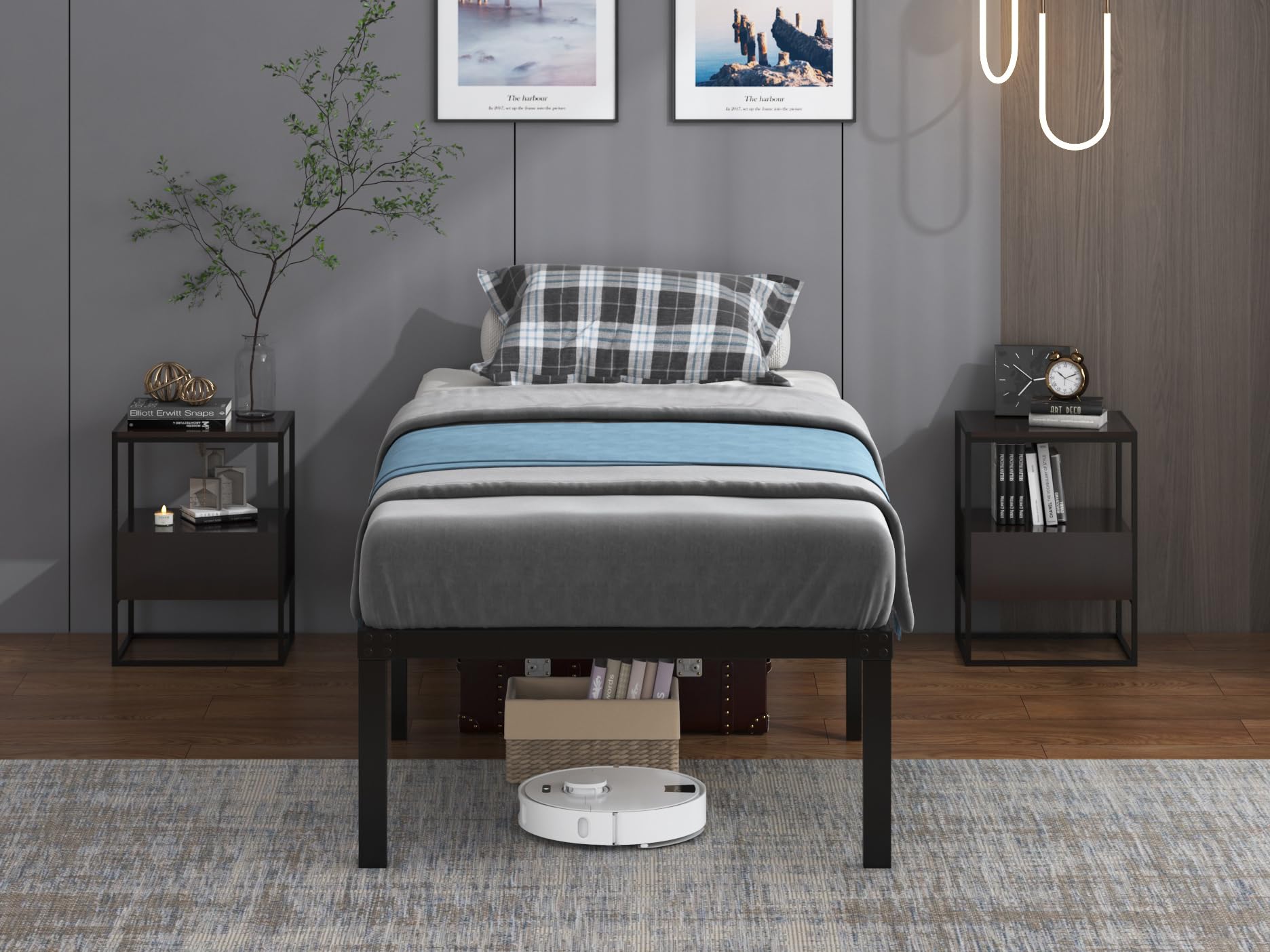 AROMUSTIME 16 Inch Standard Metal Platform Bed Frame / 3,000 lbs Heavy Duty Steel Slat Easy Assembly Mattress Foundation/Noise Free/Box Spring Replacement, King