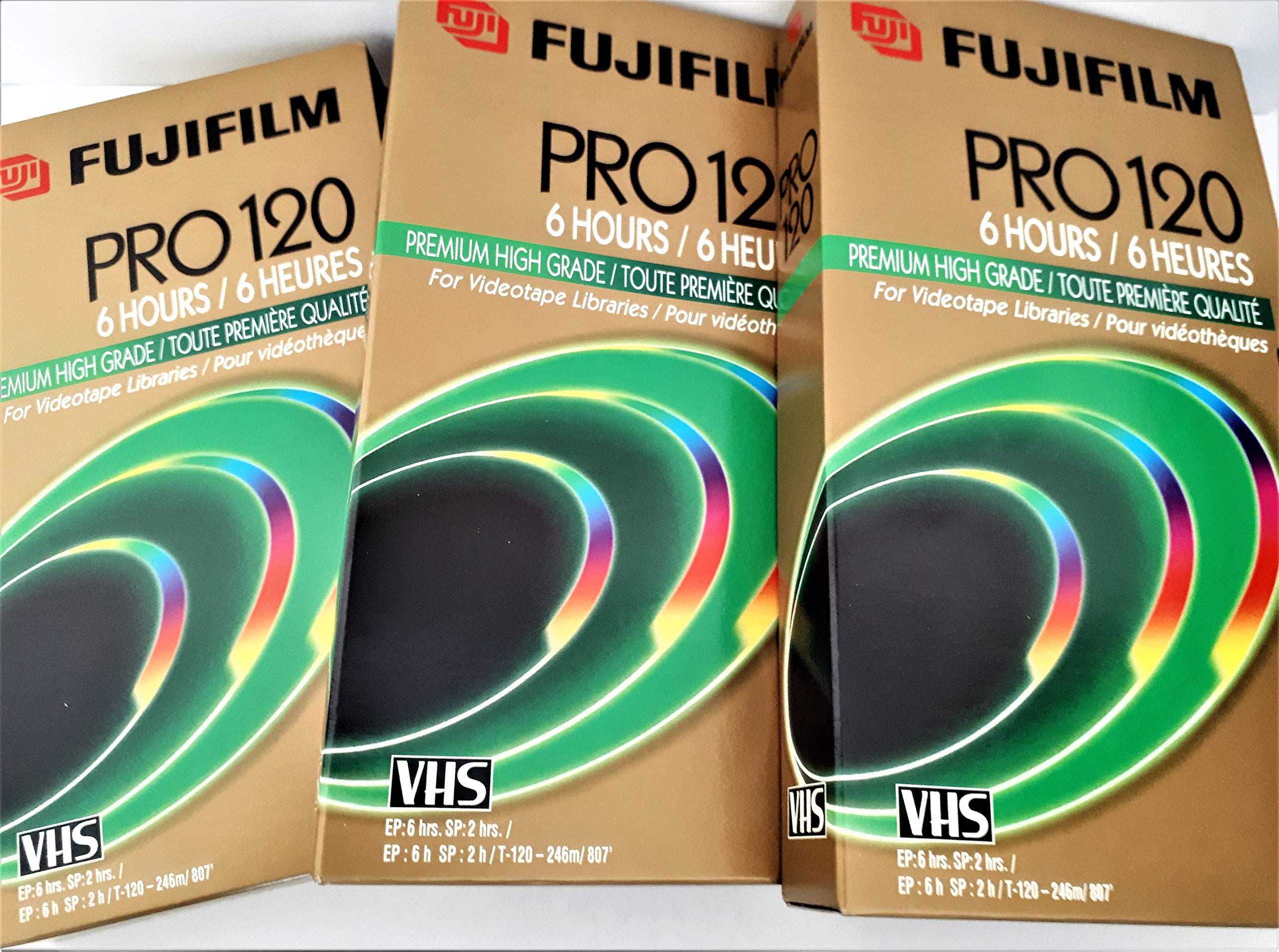 Fuji PRO T-120 High-Grade Recordable VHS Cassette Tapes (3 Pack)