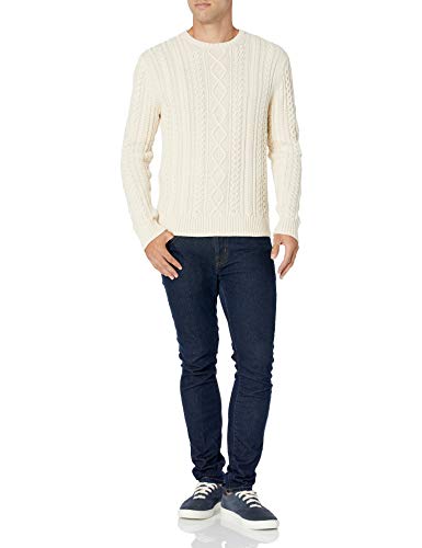 Amazon Essentials Men's Long-Sleeve 100% Cotton Fisherman Cable Crewneck Sweater, Off-white, X-Large