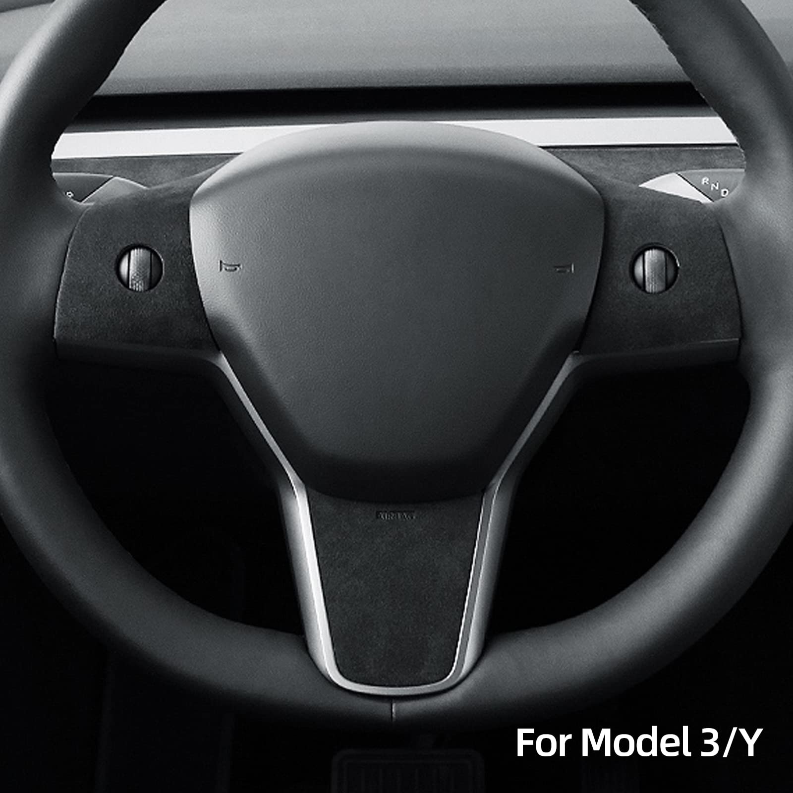 Alfanxi Car Accessories Alcantara Material Steering Wheel&Center Console&Dashboard&Door Panel&Key Covers&Holders Compatible with Tesla Model 3/Y/S (A4:Steering Wheel Trim)