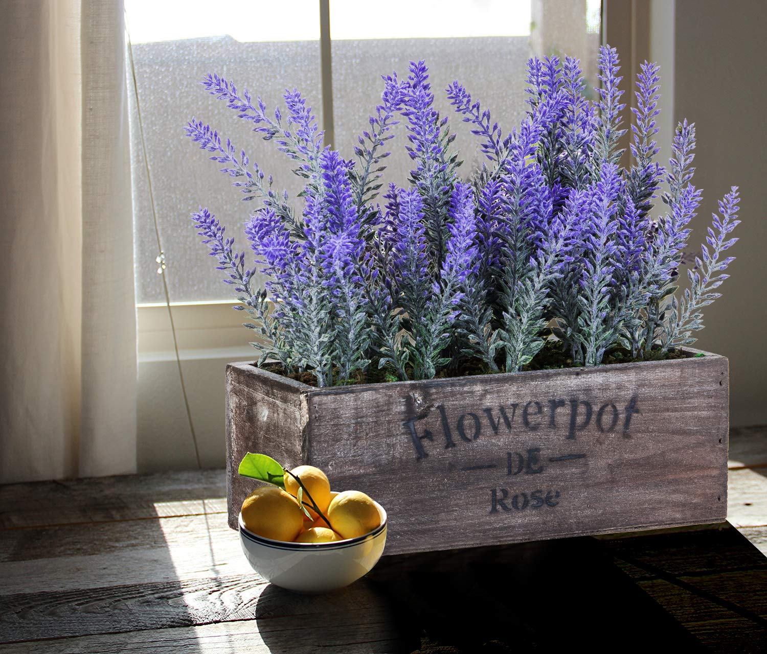 Artificial Mini Potted Flowers Plant Lavender for Home Decor Party Wedding Garden Office Patio Decoration (Wooden Pot)