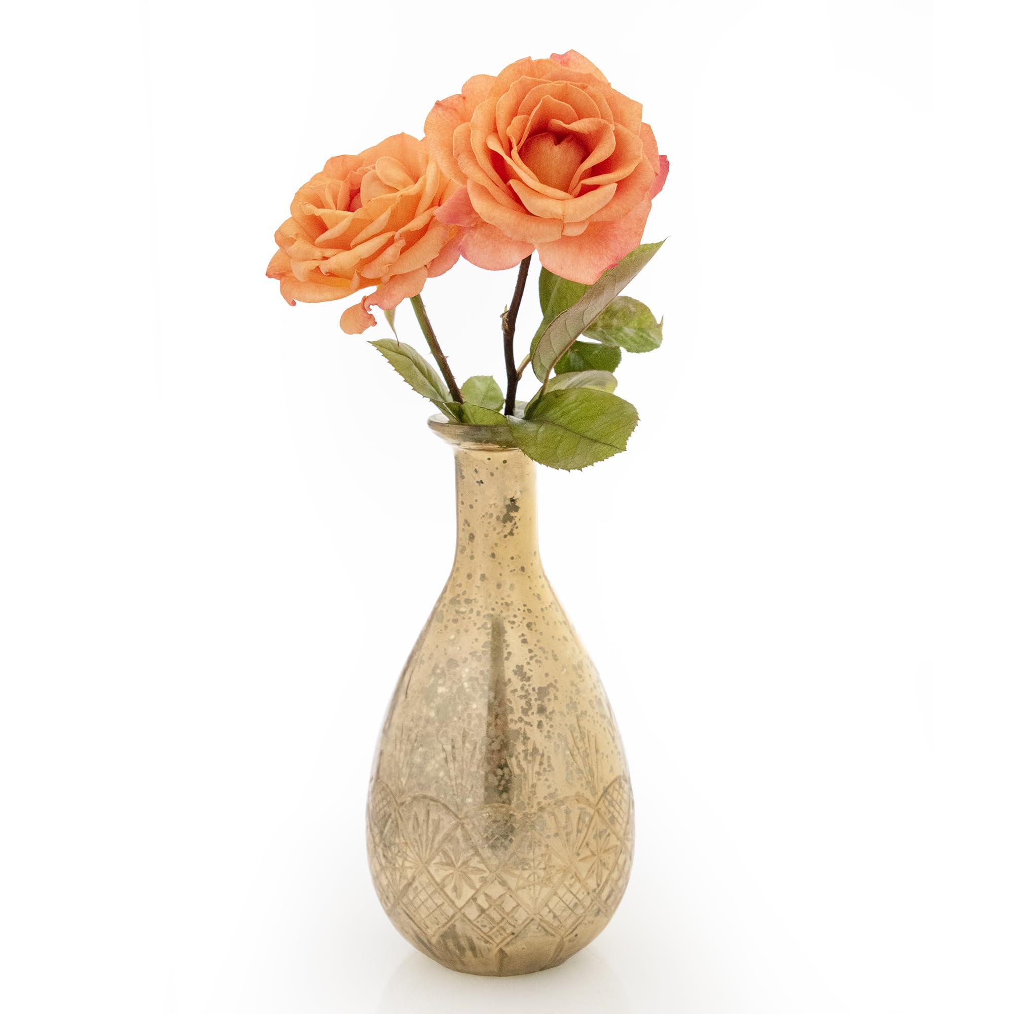 ANDALUCA Engraved Mercury Glass Small Vase Vintage Finish (Silver)