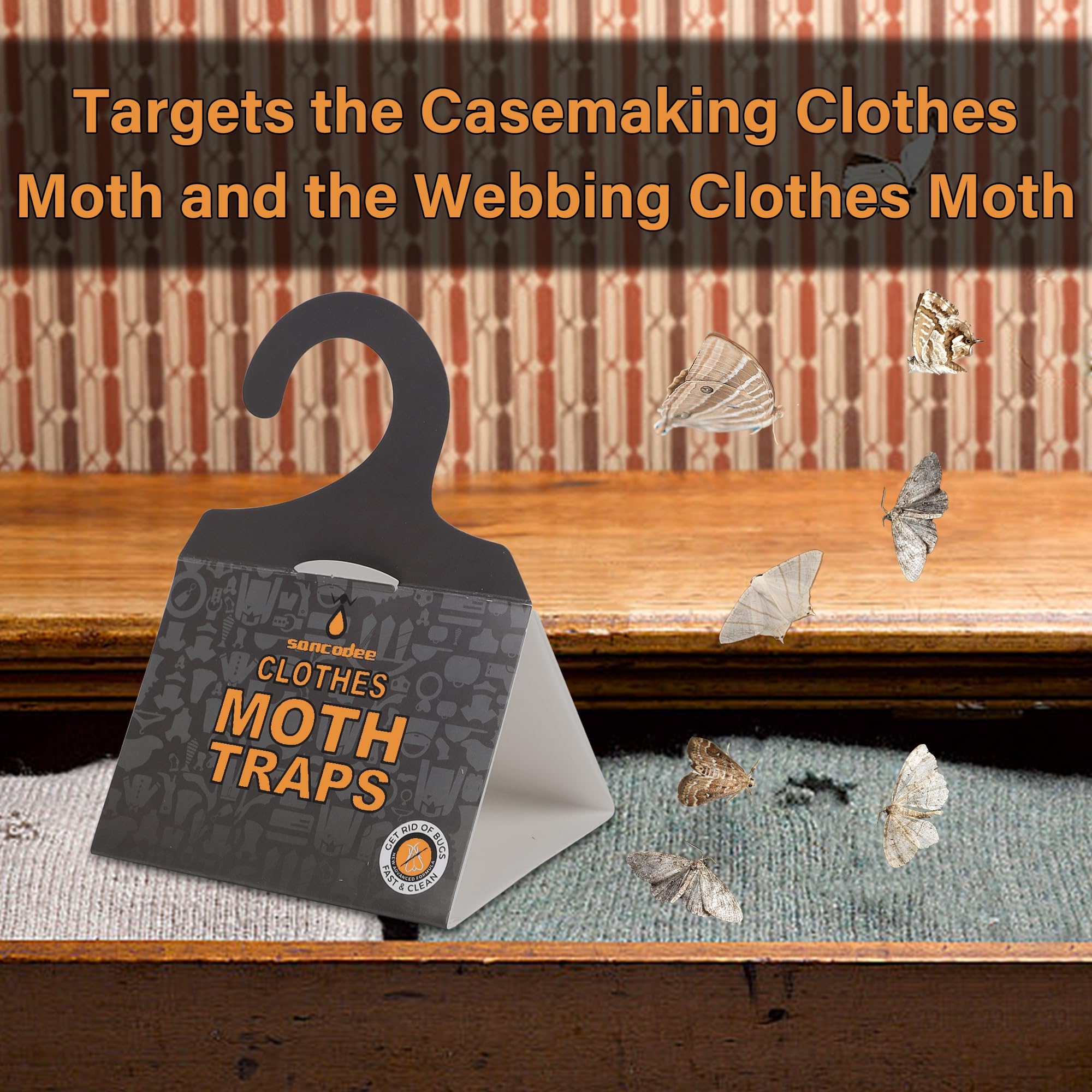 Sancodee 16 Pack Clothes Moth Traps with Natural Pheromones, Hanging Glue Trap Clothing Moth Prevention Trap, Moth Trap Sticky Boards for Closets Kill Case-Bearing Webbing Moths