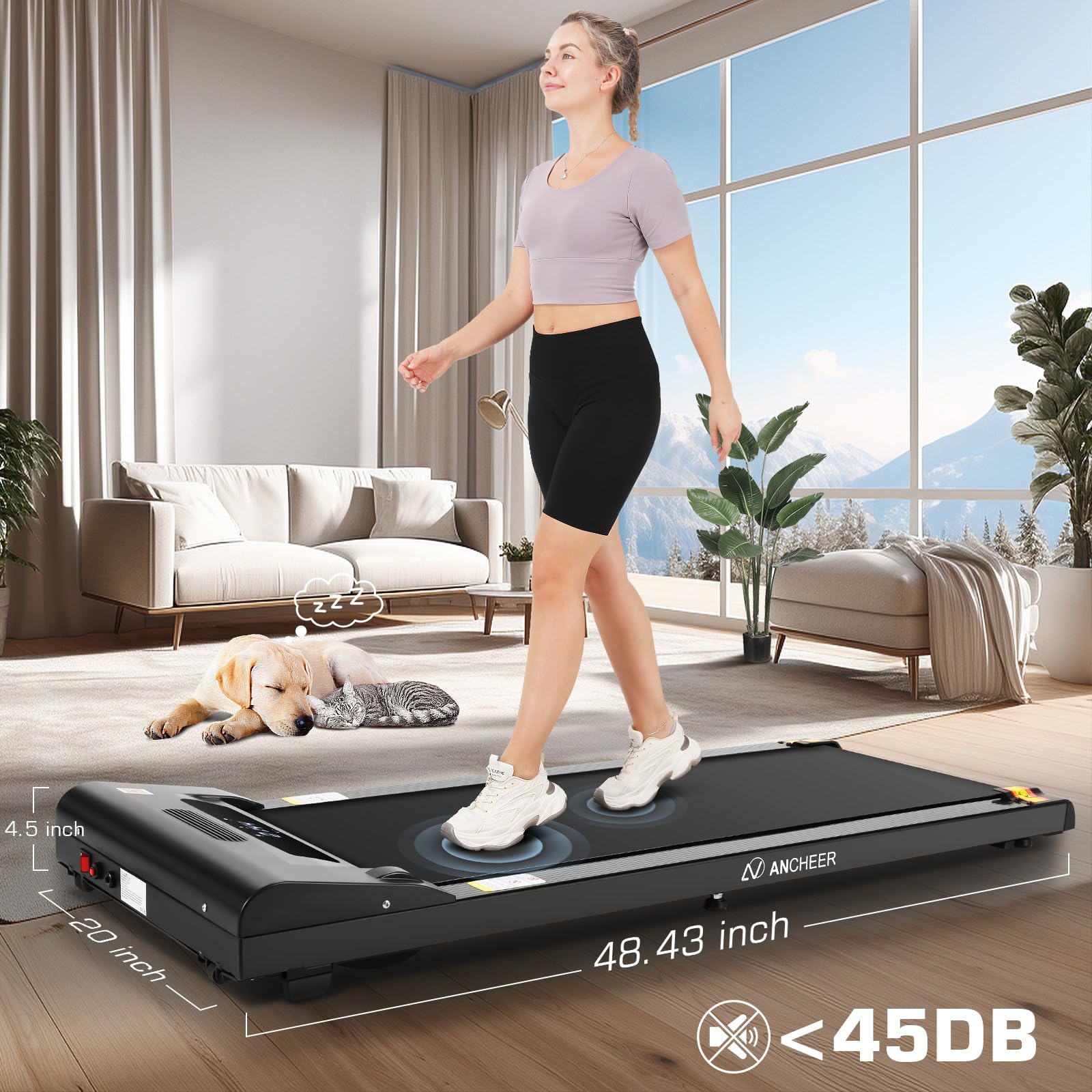 ANCHEER 2 in 1 Under Desk Treadmill Walking Pad Treadmill with Remote Control, Treadmills for Home/Gym/Office 300lbs Weight Capacity, 2.5HP Low Energy Consumption Brushless Electric Running Machine