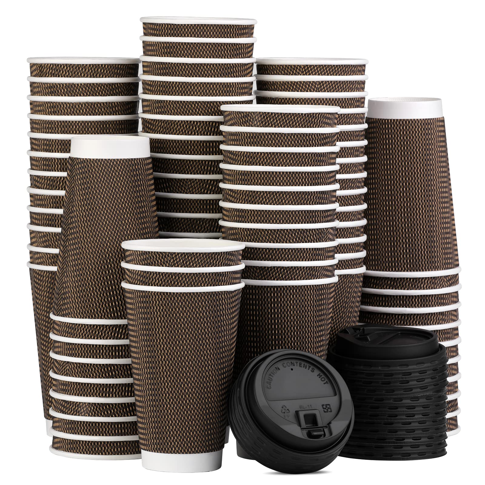 BALDCC 16 oz Disposable Coffee Cups with Lids,70 Set Wall Paper Cup, Three Layer Insulated Coffee Cups with Lids More Suitable for Hot Drinks Such as Coffee, Tea or Hot Chocolate