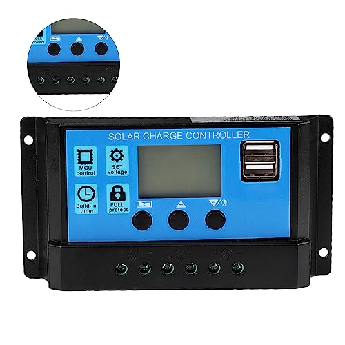 Aramox Solar Charge Controller, 12V-24V MPPT Solar Battery Solar Charge Controller PWM Controller 60A/50A/40A/30A/20A/10A(60A)
