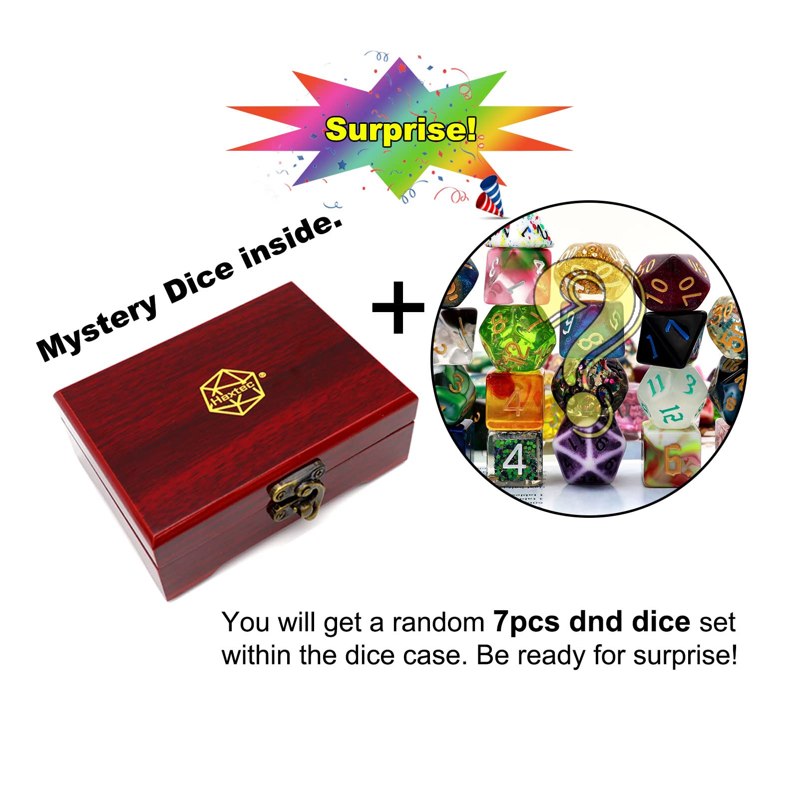 Haxtec Mystery DND Dice Set with Wood Dice Case Dual-Purpose Wooden Dice Box with Foam Insert DND Gifts D&D RPG Dice Set with Box