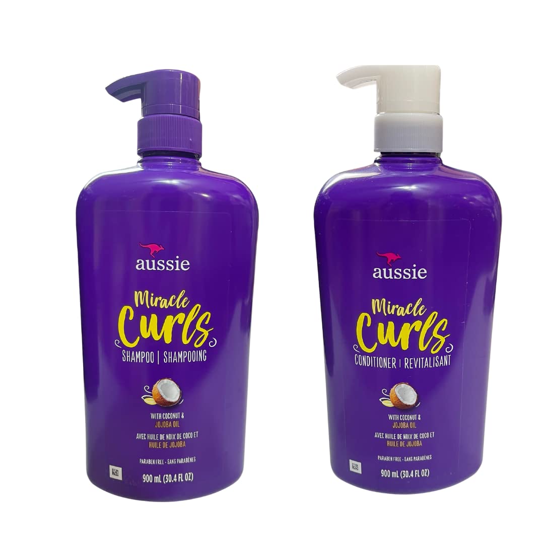 Aussie Miracle Curls Value Bundle 30.4 oz. Shampoo and Conditioner, 8.4 oz Miracle Curls Leave-In Detangling Milk, 8 oz 3 Minute Miracle Curls