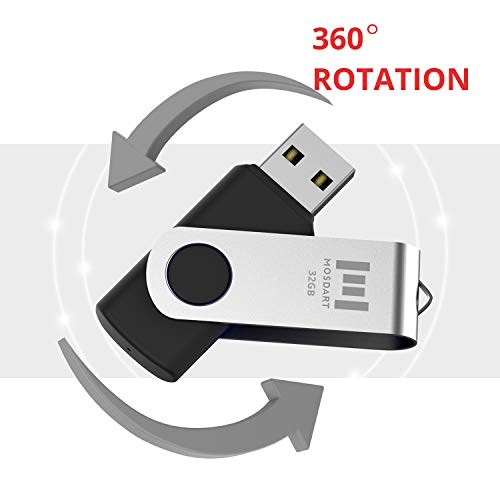 MOSDART 32GB USB 2.0 Flash Drive 5 Pack Swivel Bulk FAT32 Thumb Drives Jump Drive Zip Drive Memory Sticks with Led Indicator,Black/Blue/Red/White/Green (32 GB, 5Pack Mix Color)
