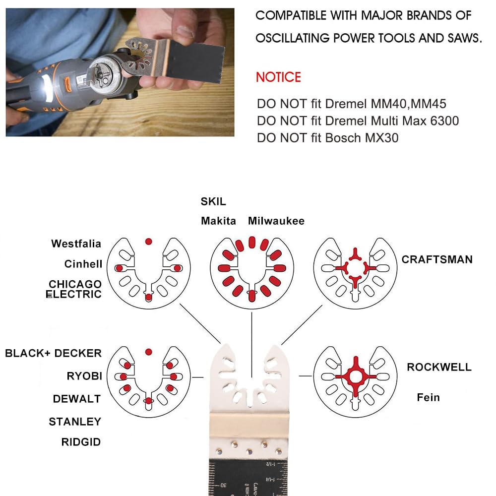 AIRIC 20pcs Bi-Metal Oscillating Tool Blades for Metal Multitool Saw Blades Quick Release, Fits Dewalt Fein Black&Decker Bosch Craftsman Milwaukee, etc Tools