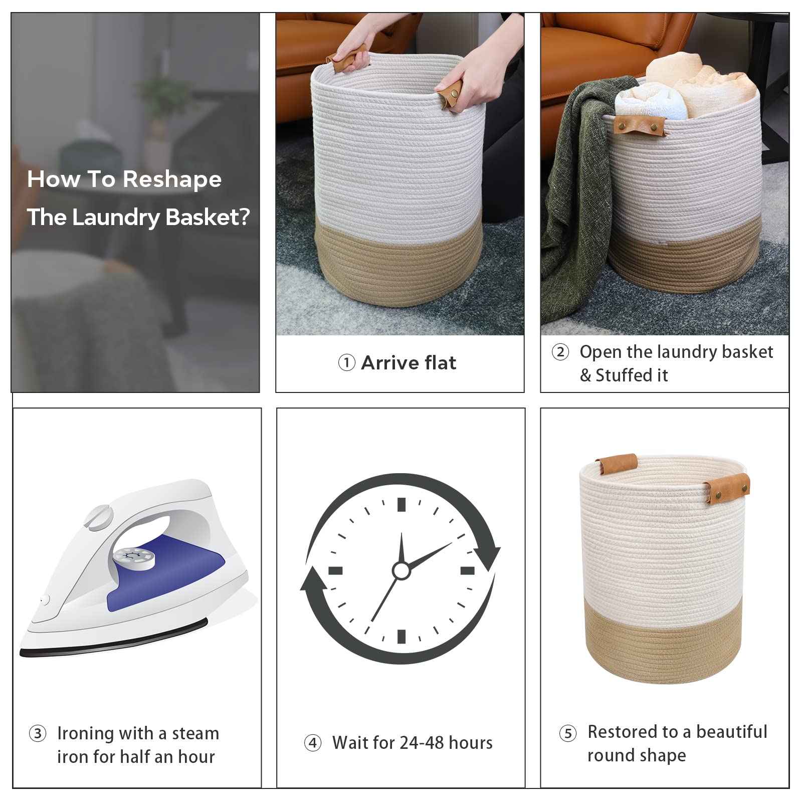 Cotton Rope Baskets for Storage, Large Woven Laundry Basket for Living Room, Decorative Nursery Hamper for Organizing Baby Toys,Clothes,Blanket,etc.