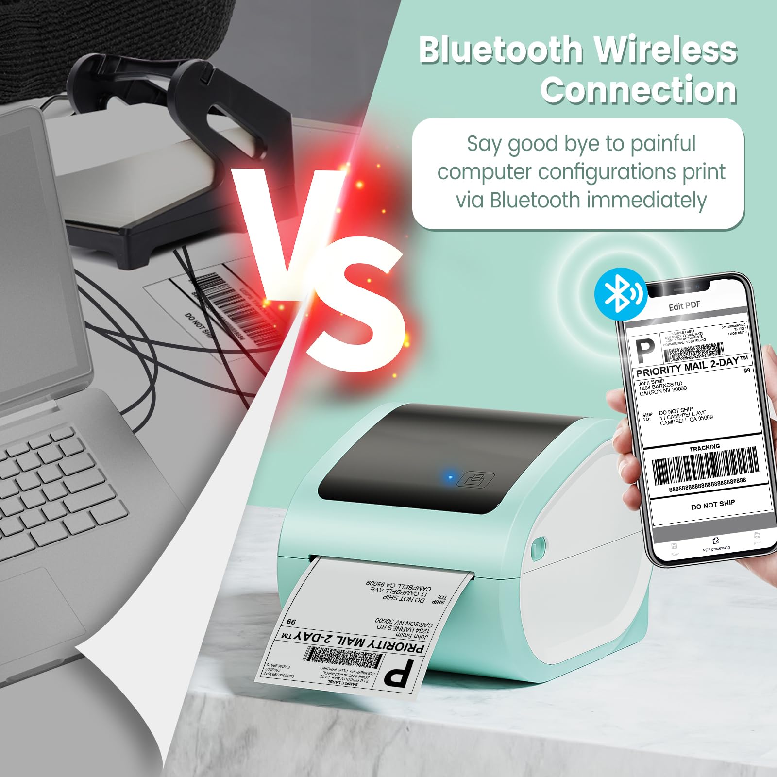 ASprink Bluetooth Thermal Label Printer 4X6 - Wireless Shipping Label Printer for Small Business Packages - Thermal Label Printer Bluetooth, Shipping Label Printer Compatible with iPhone, USPS, Amazon