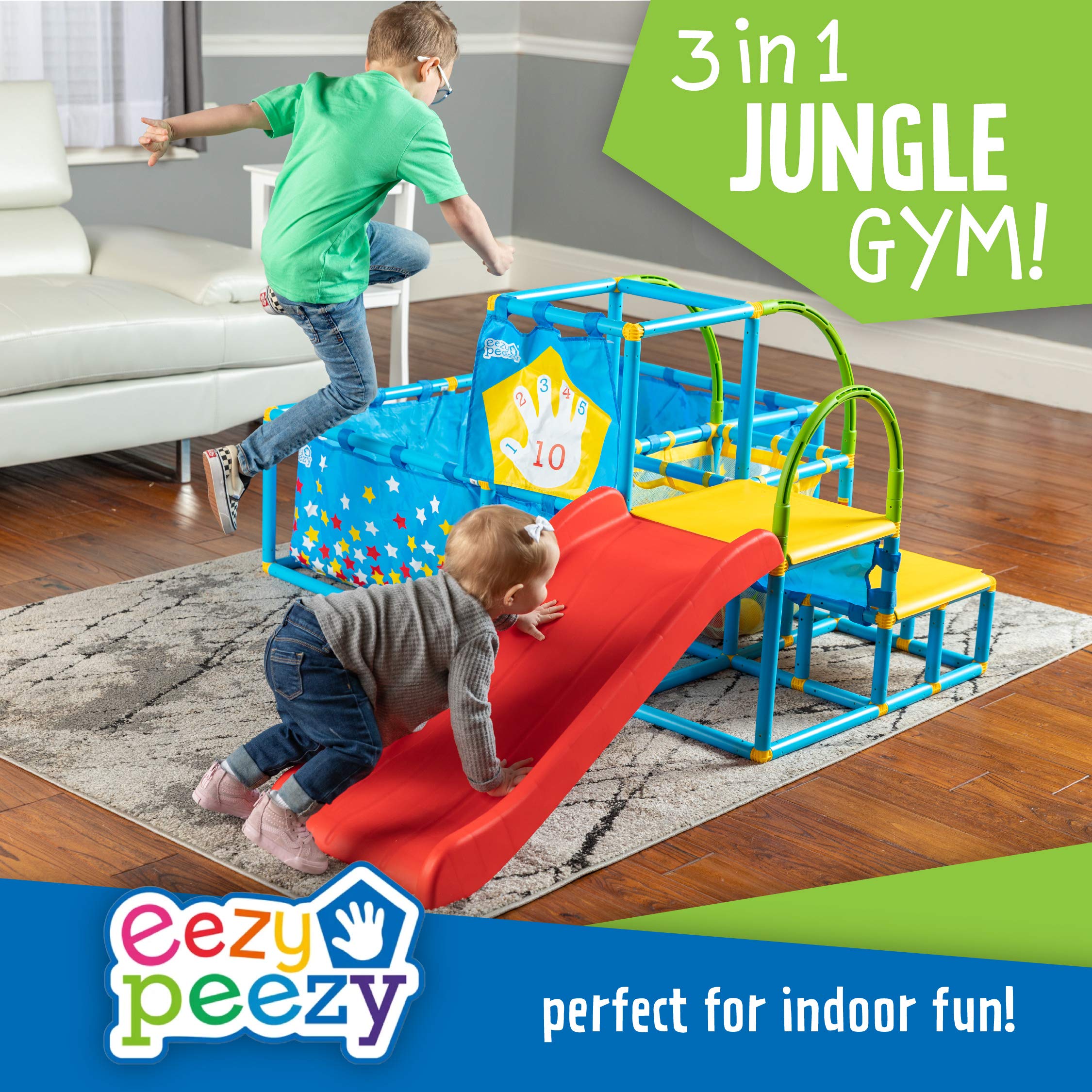 Eezy Peezy Active Play 3 in 1 Jungle Gym PlaySet β Includes Slide, Ball Pit, & Toss Target with 50 Colorful Balls