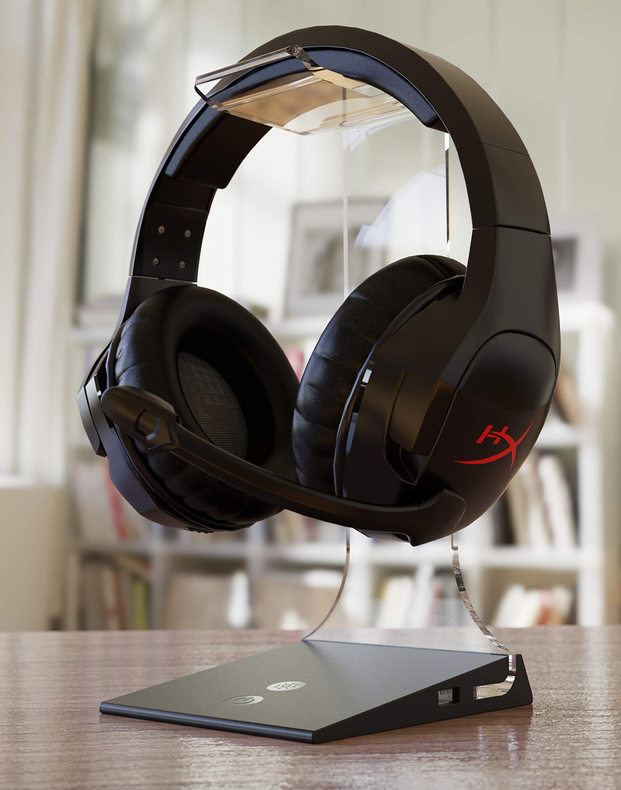 Asterion RGB Headphone Stand with USB Charging – Floating Illuminated Acrylic Design Compatible with All Standard Sized Headsets | Vertex