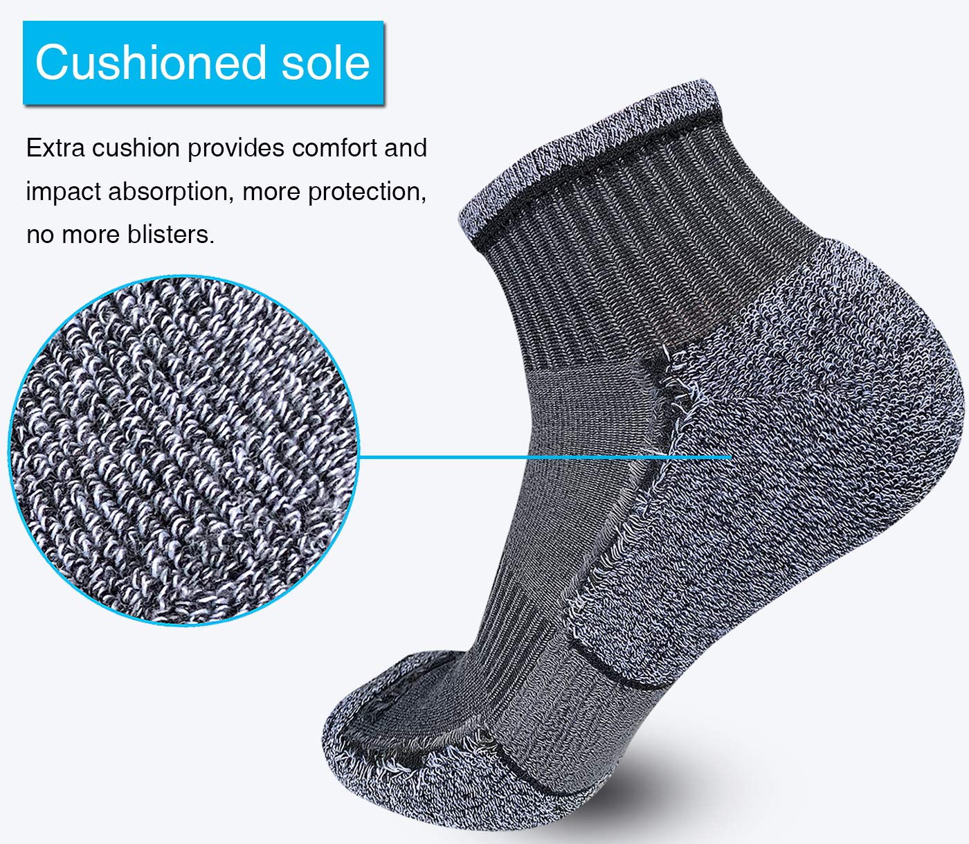 APTYID Men's Moisture Wicking Athletic Ankle Socks, Size 9-12, Carbon Grey, 6 Pairs