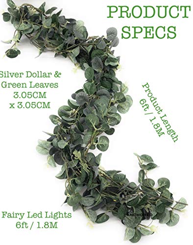 ANCHORED DECOR Artificial Eucalyptus Garland Vine comes with Fairy Led Lights Wedding Backdrop Arch Wall Decor Home Garden Greenery Garland Eucalyptus Leaves