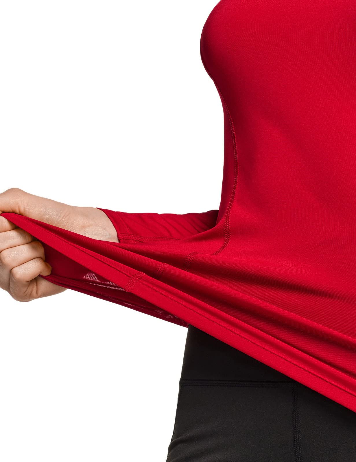 ATHLIO Women's Sports Compression Shirt, Cool Dry Fit Long Sleeve Workout Tops, Athletic Exercise Gym Yoga Shirts, 2pack Black/Red, Large