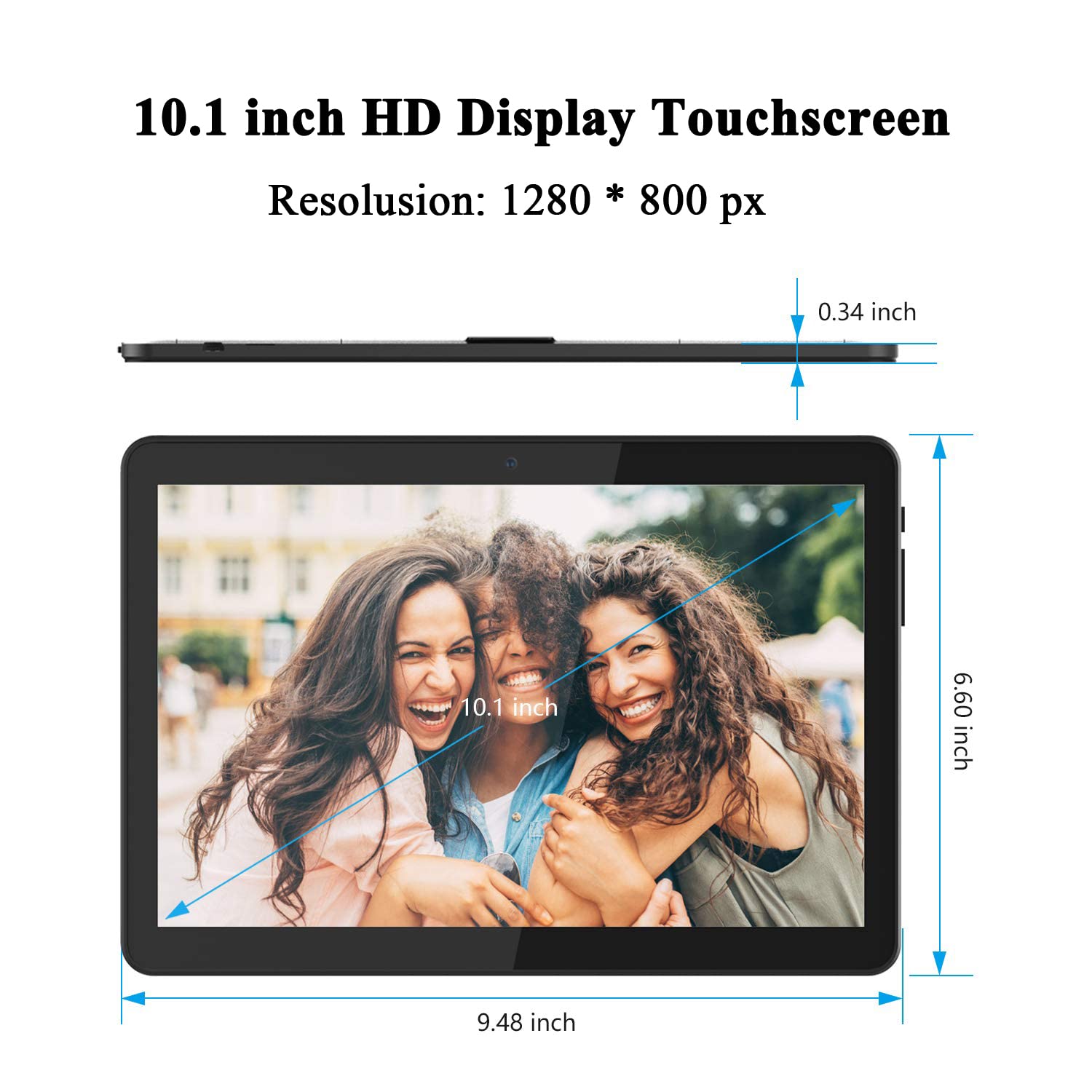 Android Tablet 10 Inch Tablet 3G Phablet, 6000mAh Battery, Full HD Display, Quad-Core CPU, GMS Certified, Dual SIM Card Slots Cameras Speakers, Support 128GB Micro SD Bluetooth WiFi GPS OTG, Black