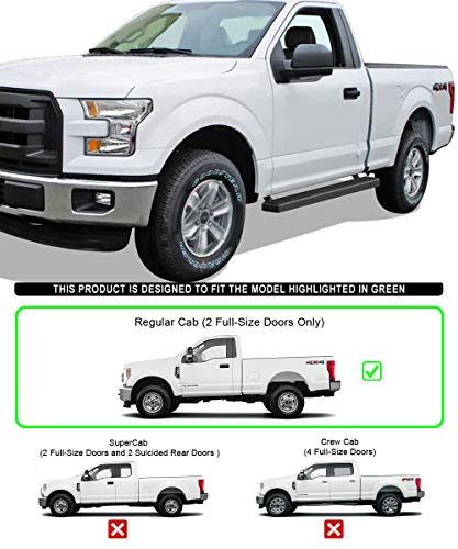 APS Running Boards (Side Bars Side Steps Step Bars) Compatible with Ford F150 2015-2024 Regular Cab & F-250 F-350 Super Duty 2017-2024 (Black Powder Coated 4 inches)