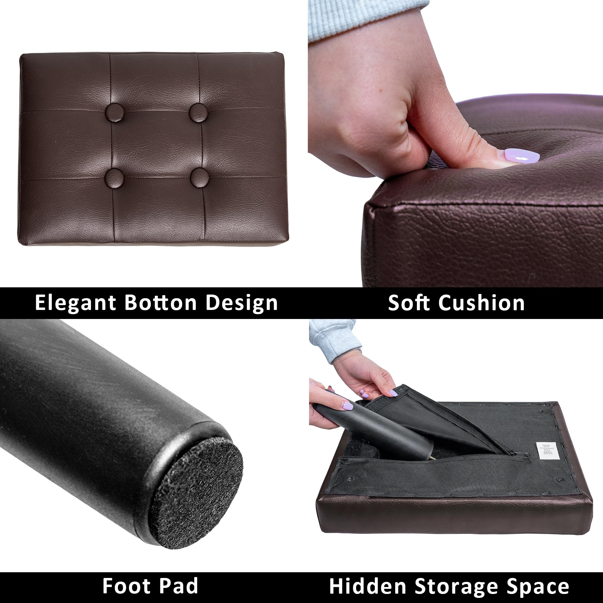 CAROLMADE 15” Ottoman Foot Rest, PVC Small Ottoman Foot Stool with Legs Modern Footstool Ottomans for Living Room Entryway Office, Brown