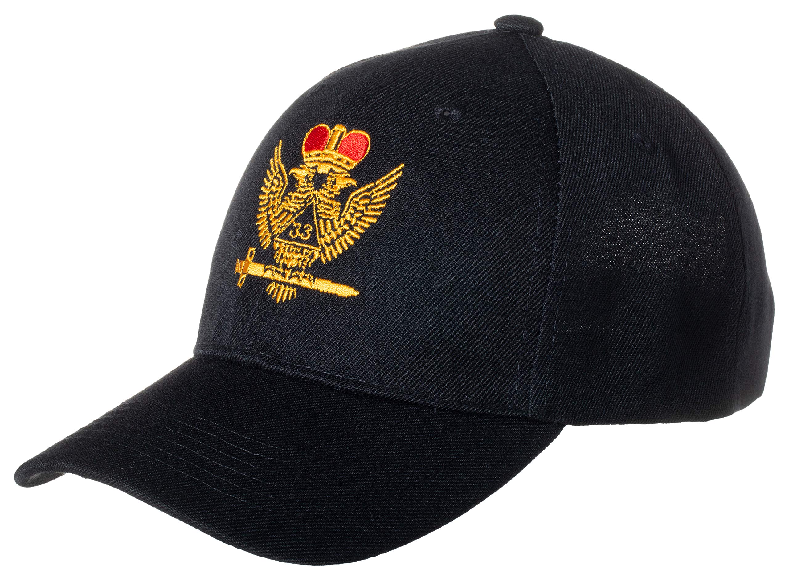 Artisan Owl 33rd Degree Scottish Rite Freemason Embroidered Black Adjustable Baseball Cap (Wings Up)