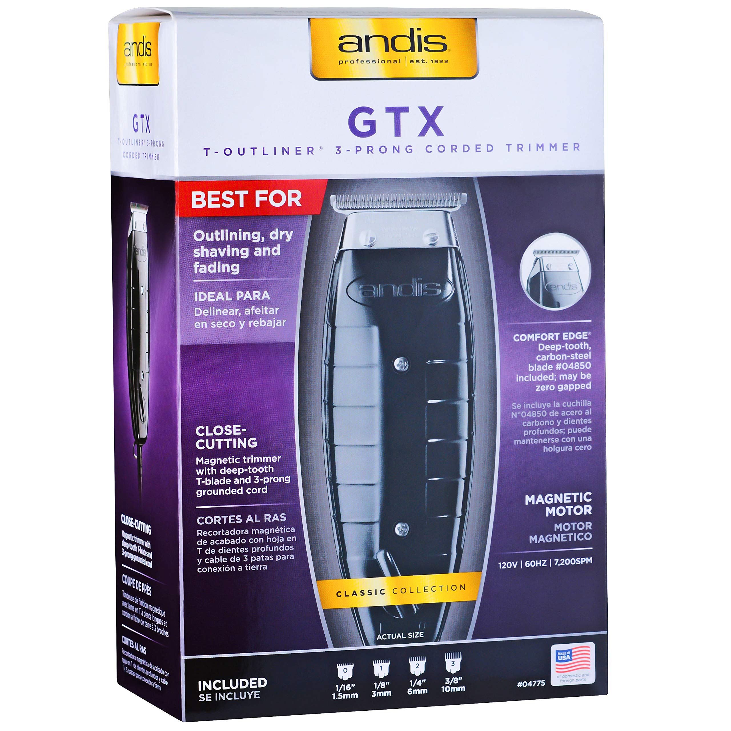Andis 4775 Gtx T-Outliner Trimmer, Black with a BeauWis Blade Brush