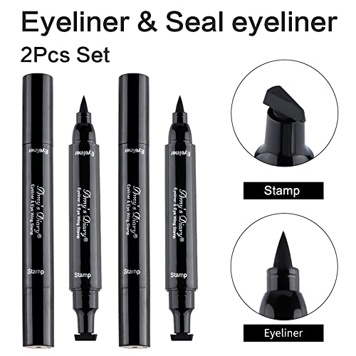 BINGBRUSH Double-Sided Liquid Stamp Eyeliner Pen, Wing Black Stamp, Waterproof, 4Pcs Set