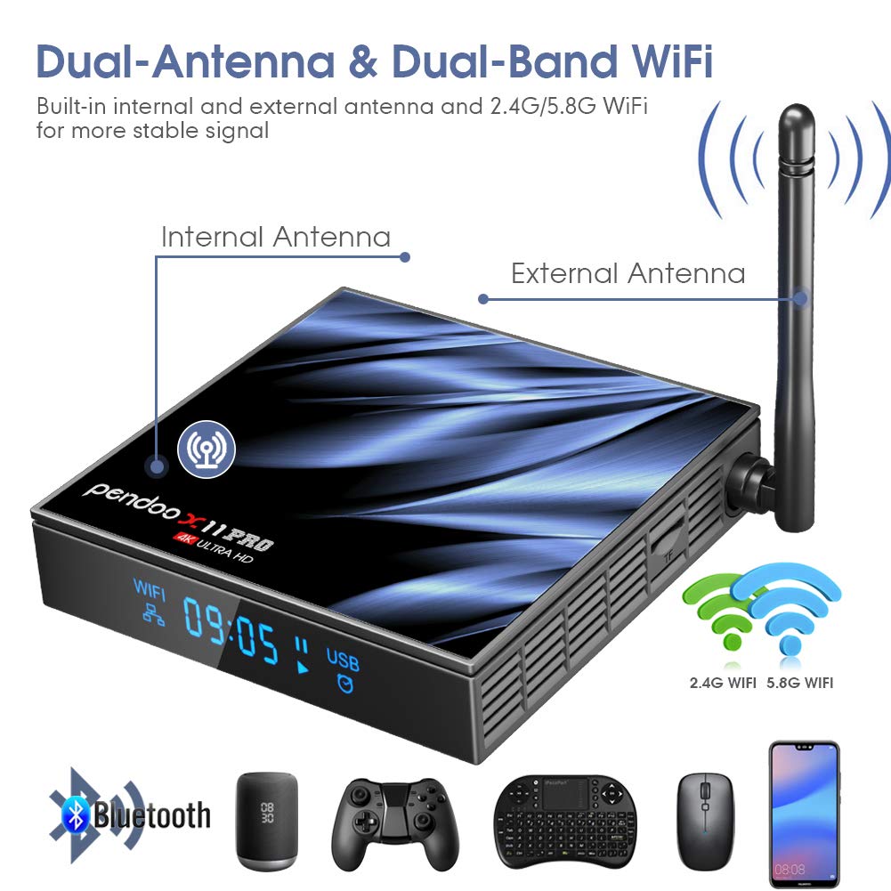 Android TV Box 10.0 4GB RAM 32GB ROM,[2021 Newest] Pendoo X11 PRO Android TV Box Allwinner H616 Quad-Core 64bit with Dual-WiFi 5GHz/2.4GHz BT 4.2, USB 3.0 Ultra HD 6K H.265 Android Box