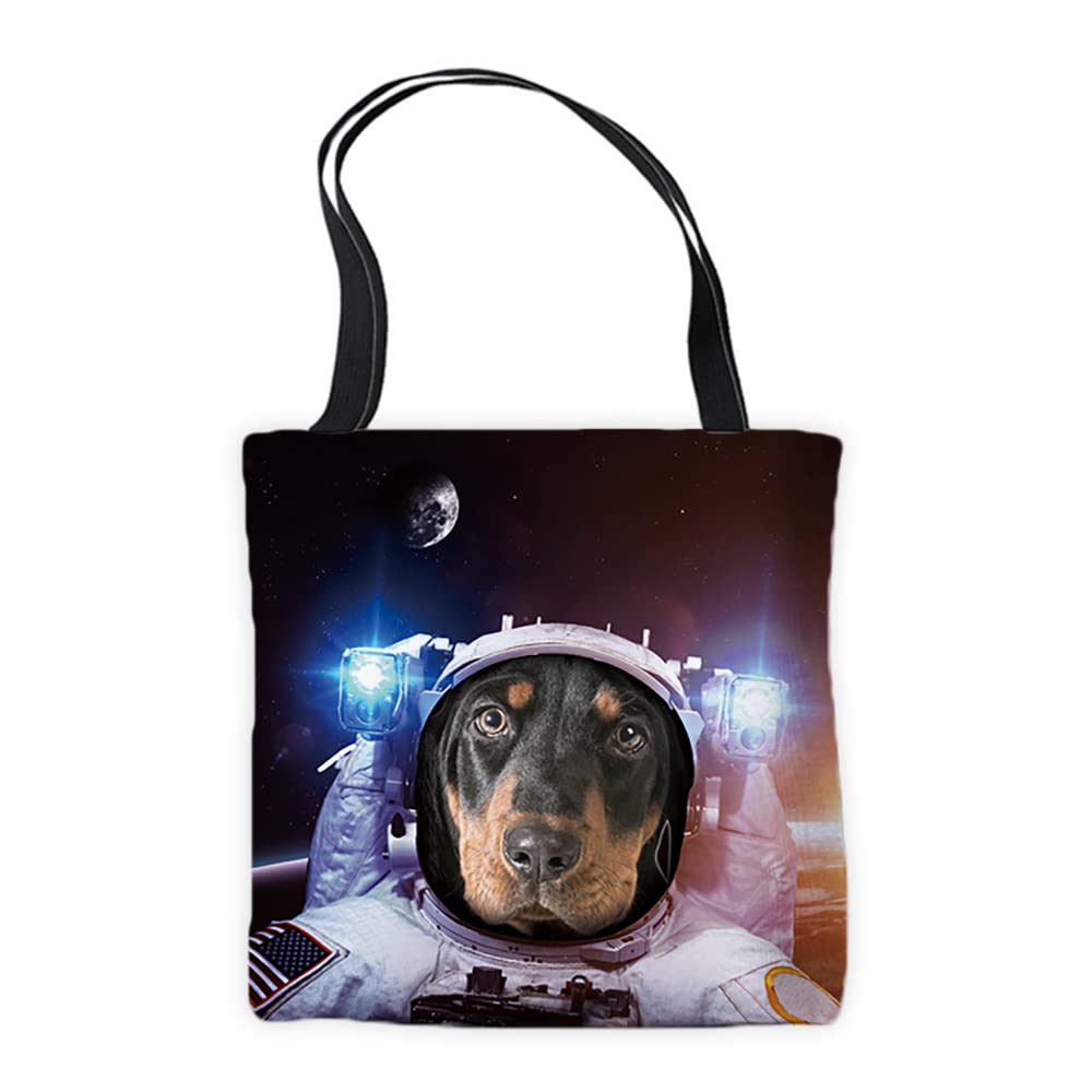 BAGEYOU Coonhound Dog Space Astronaut Tote Bag Funny Animal Casual Canvas Shoulder Bag for Shopping Work Beach