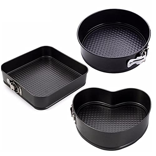 EKDSPW 3Pcs Steel Cake Mold Removable Bottom Round Heart Square Baking Molds Mooncake Cookie Mold Bakeware Baking Molds Kitchen Tools