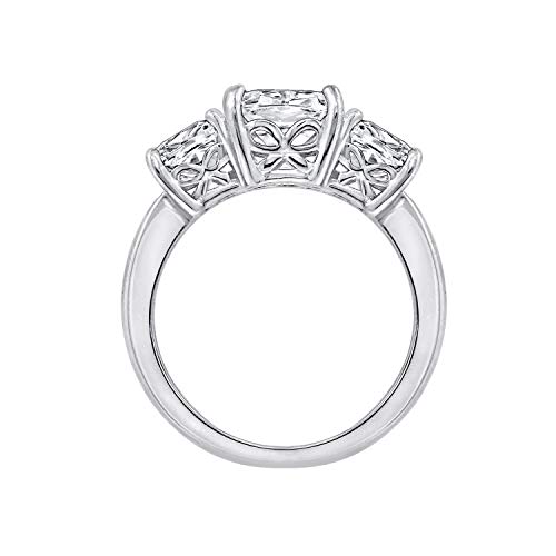 Amazon Essentials Platinum-Plated Sterling Silver Cushion-Cut 3-Stone Ring made with Infinite Elements Cubic Zirconia (3 cttw), Size 7, (previously Amazon Collection)