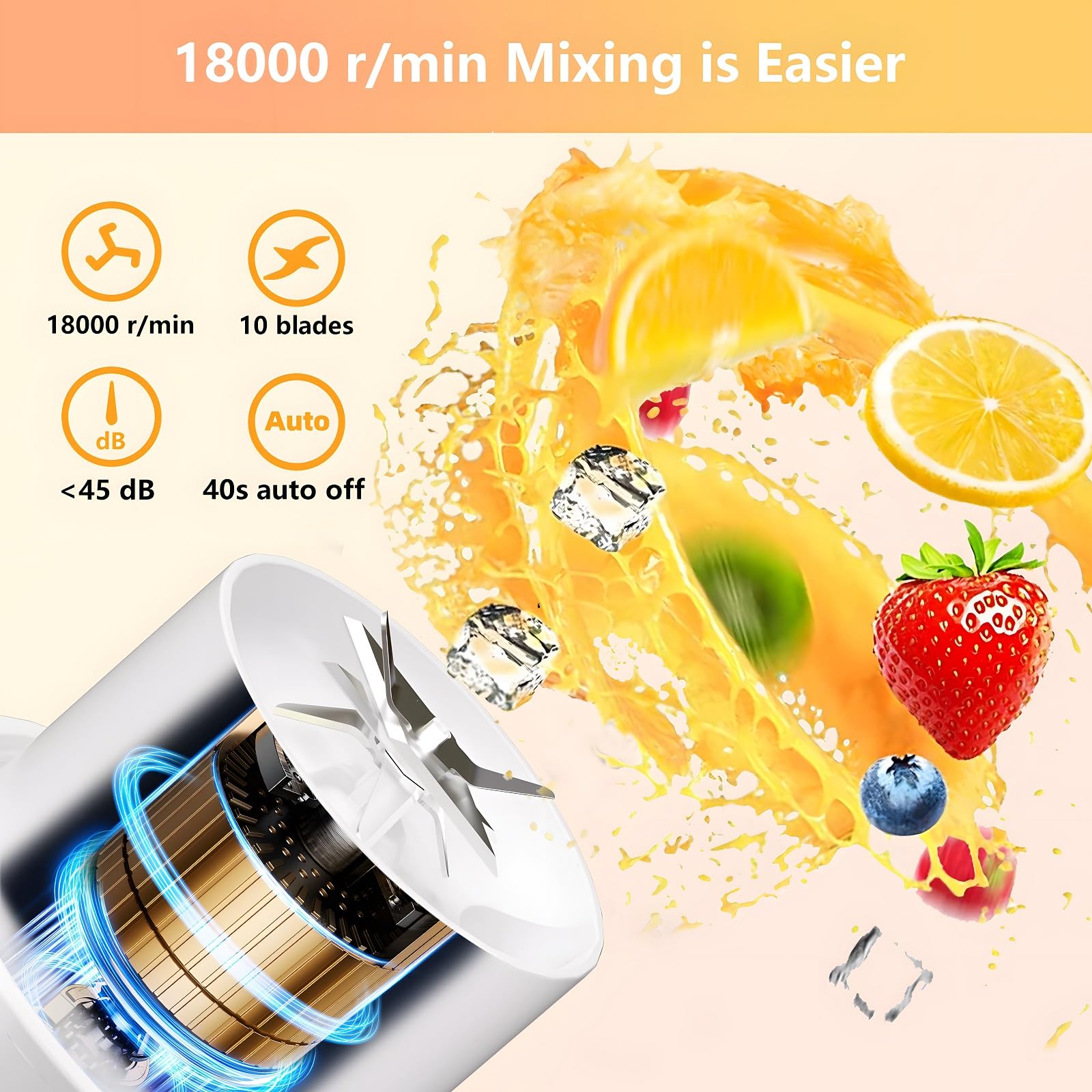YIKHOM Smoothie Blender, Portable Blender for Shakes And Smoothies with Crushed Ice,10 Blades 12oz Automatic Power-Off Personal Small Mini Juice Blender Cup with 3 Drinking Modes, White