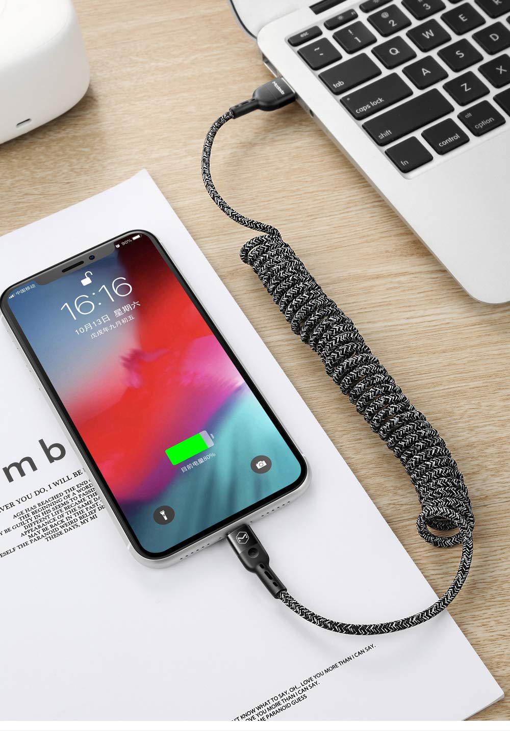 mcdodo [Type-C] Anti Winding Cable, Quick Charge QC 4.0 USB C Charging Data Coiled Cable Nylon Braided LED Compatible with Phone 15/15 Pro Max/Samsung Galaxy S20 S10 S9 S8 Plus Note10 LG Google Pixel
